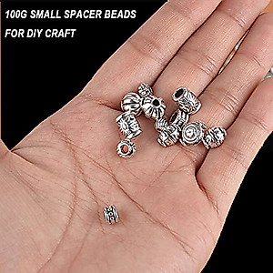 180± Silver Spacer Beads - 100g Tibetan Antique Silver Color Metal Beads Small Loose Spacer Beads with Radom Styles for Jewelry Making DIY Charm Bracelets