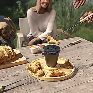 Mini Hibachi Grill Indoor - PuPu Platter Set Or Indoor Smores Kit With 2 Marshmallow Roasting Sticks For Fire Pit And A Bamboo Serving Tray - Smokeless Table Top Smores Maker