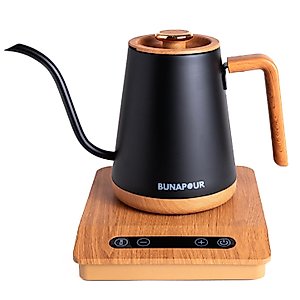 ±1℉ Accuracy Electric Gooseneck Kettle, 1200W Coffee Kettle, 0.8L Kettle, Rapid Heating, Matte Black with Wood Handle, Strix Controller