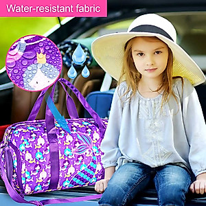 Gym Bag for Girls, Kids Duffle Bag for Travel, Girl Dance Duffel Bags with Shoe Compartment Weekender Overnight Bag, Mermaid