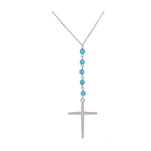 NYC Sterling Women Silver Turquoise Beaded Drop Cross Necklace