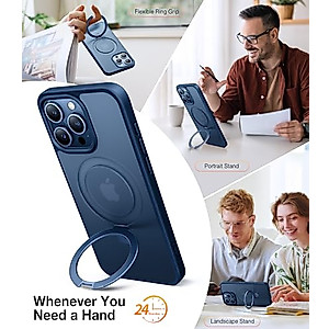 TORRAS Magnetic Ostand for iPhone 14 Pro Max Case [Compatible with Magsafe] with Stand, [Military Grade Drop Protection] Shockproof Translucent Back Slim Protective Phone Case (2022), Blue