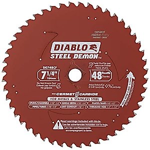 Freud Diablo DO748F Diablo Steel Demon 7 1/4 Inch 48-Tooth Titanium Carbide TCG Ferrous Metal Cutting Circular Saw Blade w/ Perma Shield Non-Stick Coating and Laser Cut Stabilizing Vents