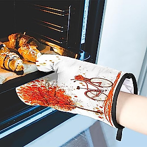 Thanksgiving Fall Leaves Tree Oven Mitts and Pot Holders Sets Heat Resistant Non Slip Oven Glove and Insulated Kitchen Counter Mat Suitable for Cooking Baking Grill