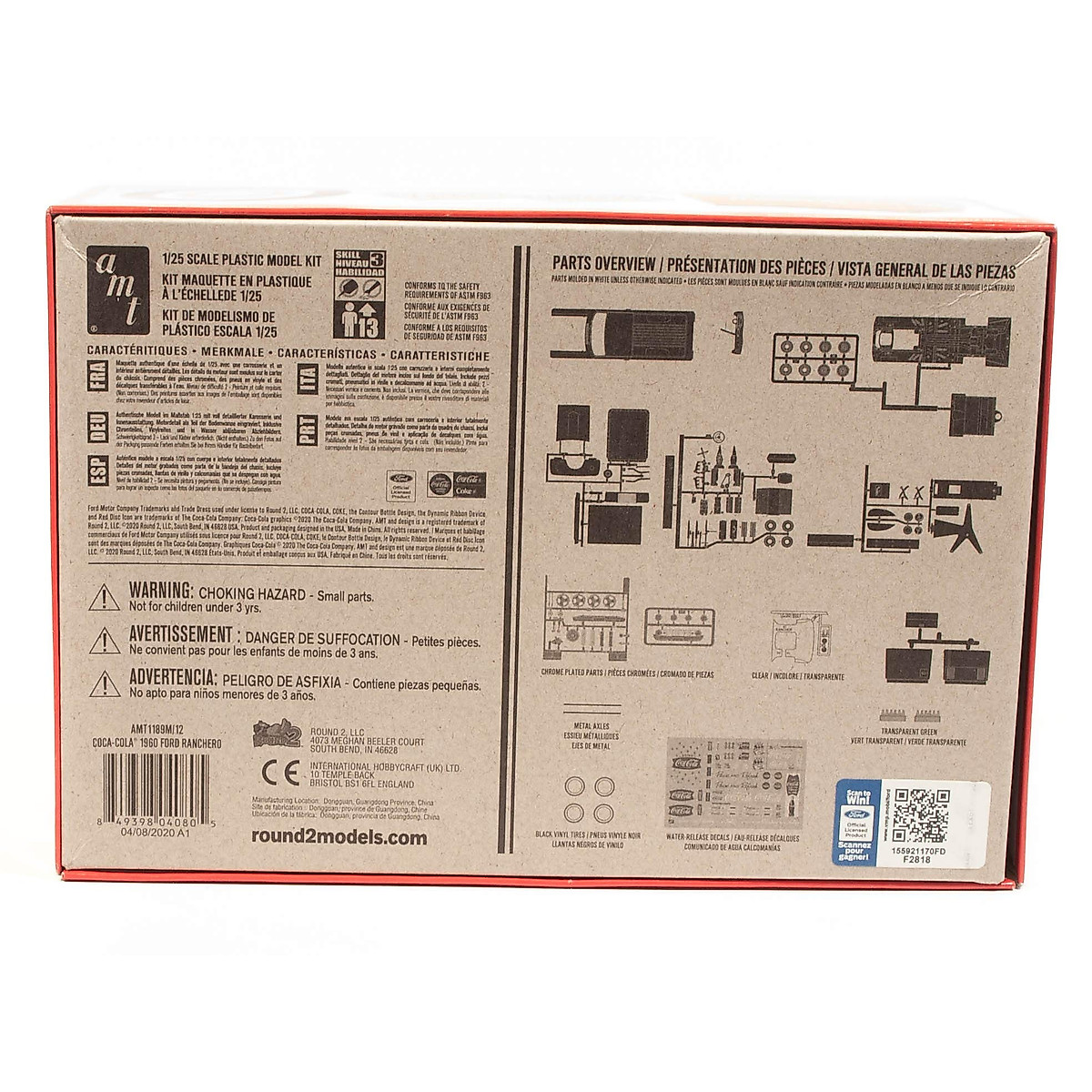 AMT 1960 Ford Ranchero w/Coke Chest (Coca-Cola) 2T 1/25th Scale Model Kit, White (AMT1189M)