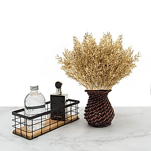 PASYOU Golden Fake Plants, Artificial Flowers Decoration for Christmas Antlers Grass Plastic Faux DIY Crafts Indoor Outdoor Home Garden Party Room Bedroom Wedding Table Centerpiece Decor, Gold 4 Pack