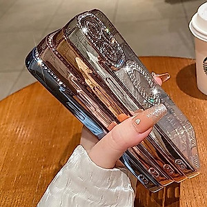 Changjia for iPhone 13 Pro Max Clear Glitter Case,Cute Bling Sparkle Shiny with Rhinestones Diamond Camera Protection Logo View Soft Plating Bumper Women Girls Case for iPhone 13 Pro Max 6.7" (Silver)