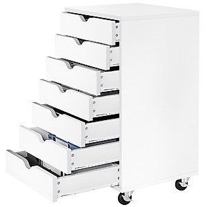 YITAHOME 7 Drawer Chest, Mobile File Cabinet with Wheels, Home Office Storage Dresser Cabinet, White