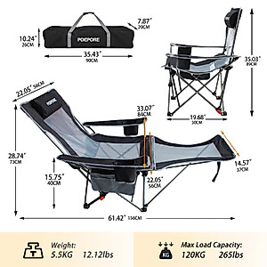 POEPORE 2-Pack Reclining Camping Chair with Removable Footrest Lounge Chair with Headrest, Cotton Cushion, Portable Adjustable Folding Chairs for Adults