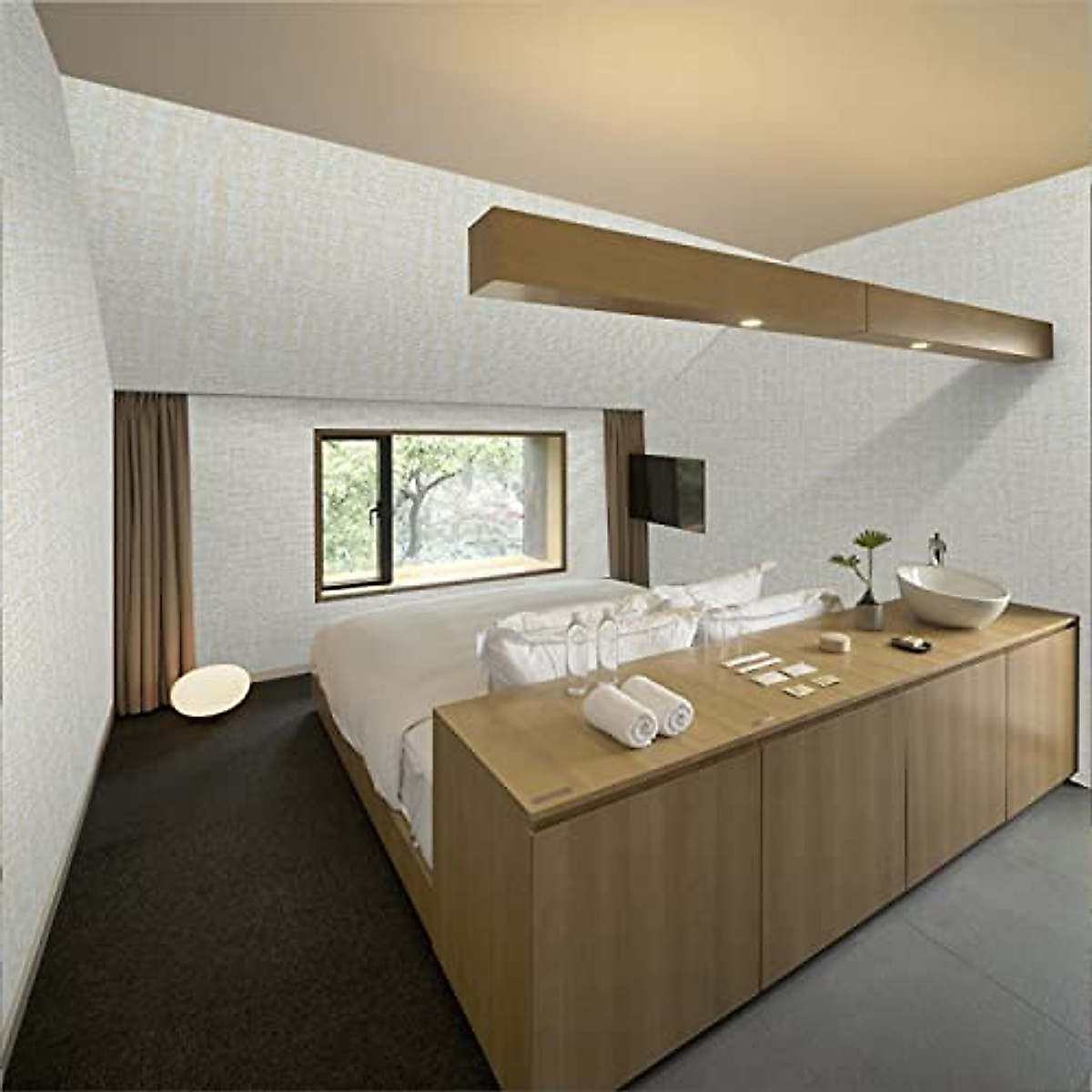 LOVADA Peel and Stick Wallpaper Beige Grass Cloth Wall Paper - 15.7 x 300 Inch Self Adhesive Wallpaper Peel and Stick, Easy to Paste Wall Contact Paper for Stand Liner, Table and Door Makeover Decor