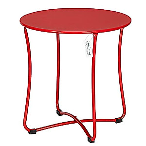 Maranatha Metal Patio Side Table 18” Heavy Duty Weather Resistant Anti-Rust Outdoor End Table Small Steel Round Coffee Table Porch Table Snack Table for Balcony Garden Yard Lawn (Red)