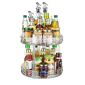 Lazy Susan Turntable Organizer, Rotating Spice Rack, Rotates 360 Degrees, for Vanity, Skincare Organizers Perfume Organizer, Spice Rack Organizer (Color : White, Size : 2 layer)