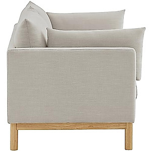 Meridian Furniture 157Beige-S Langham Collection Mid-Century Modern Linen Textured Fabric Upholstered Sofa, Beige Linen Textured Fabric, Natural Finish Wood Base, 89.5" W x 33.5" D x 33" H, Beige
