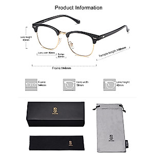 SOJOS Retro Semi Rimless Blue Light Blocking Glasses Half Horn Rimmed Eyeglasses SJ5018, Black Frame/Gold Rim