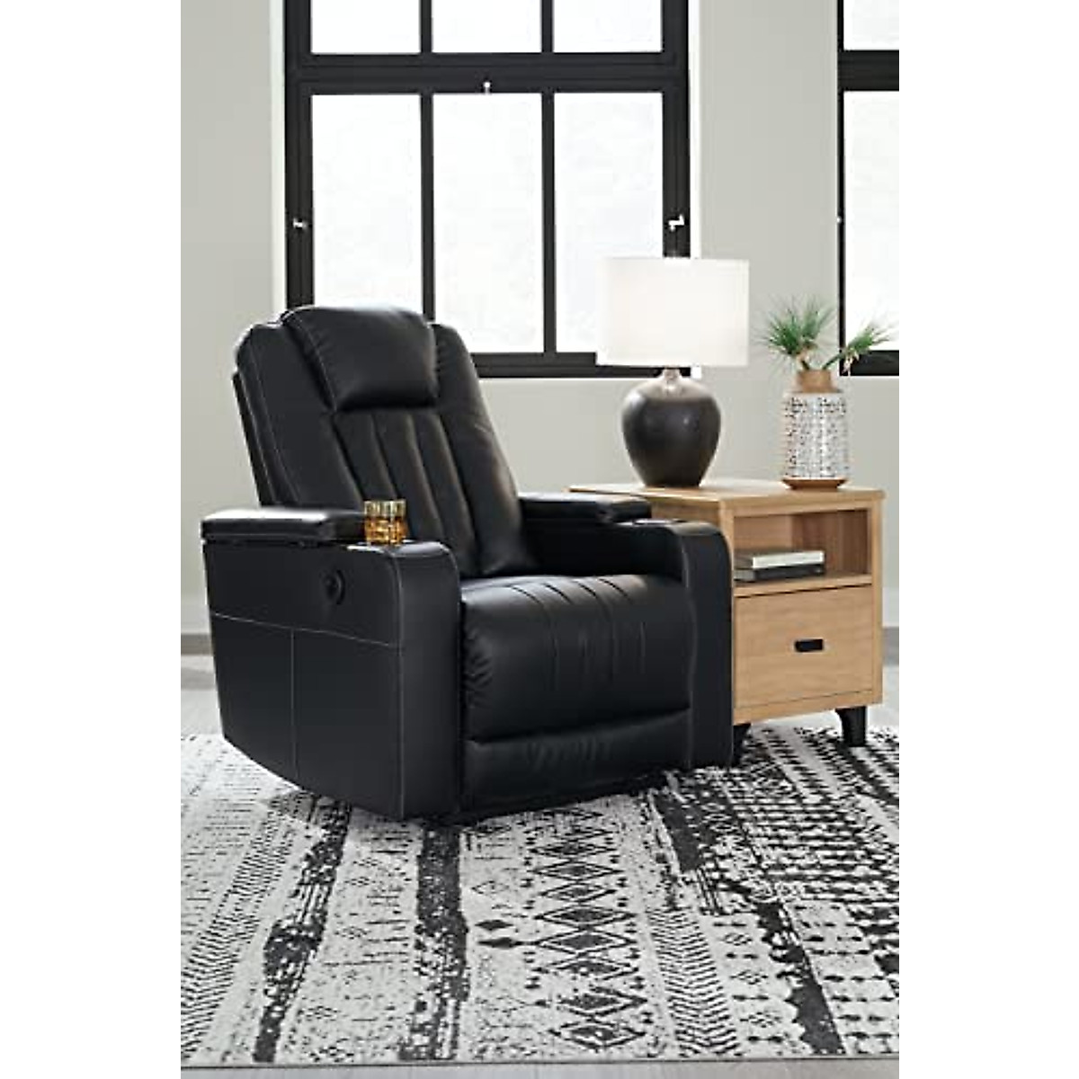 Signature Design by Ashley Center Point Urban Faux Leather Tufted Zero Wall Recliner, Black