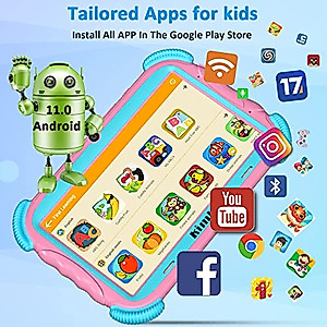kimlok Kids Tablet 7 inch Toddler HD Touchscreen，2GB+32GB, WiFi, Parental Control APP，Dual Camera, Bluetooth, Friendly Learning Tablets for Kids with Case Included for Boy and Girl