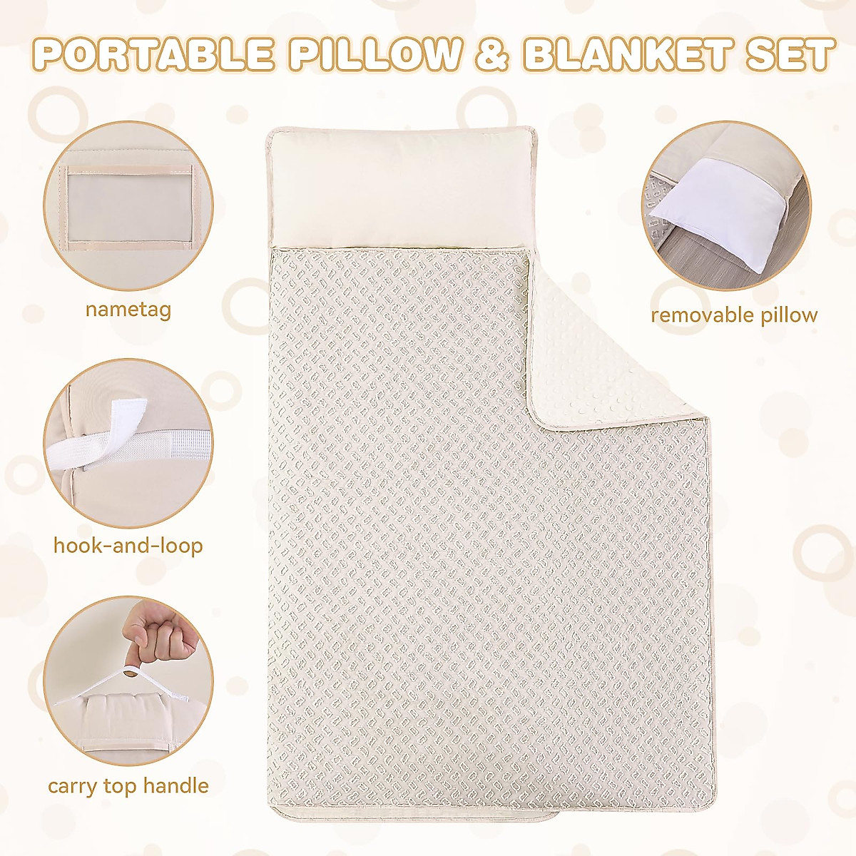 Toddler Nap Mat Beige Boho Tufted Geometric Kinder Nap Mats for Toddler Girls Boys Preschool Daycare Soft Fleece Kids Sleeping Mat Portable Sleeping Bag for Travel Camping