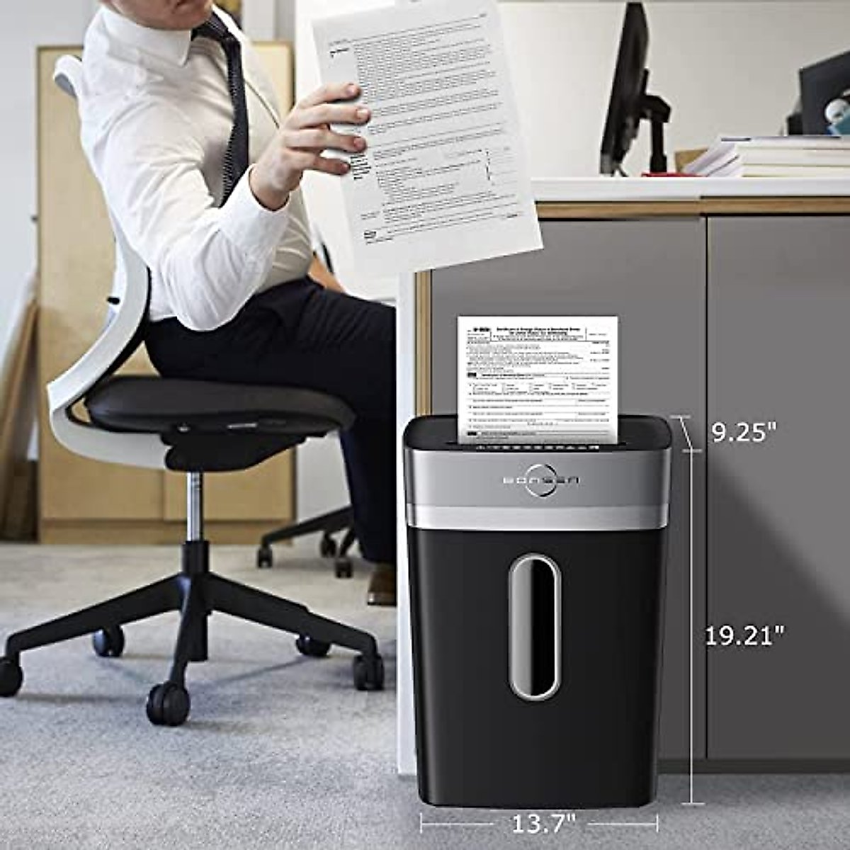 BONSEN 12-Sheet Crosscut Paper Shredder for Home Office, 52dB, P-4, Large 6-Gal Bin, 10-Min Non-Stop Running, Credit Card/Staple Shredder for Home