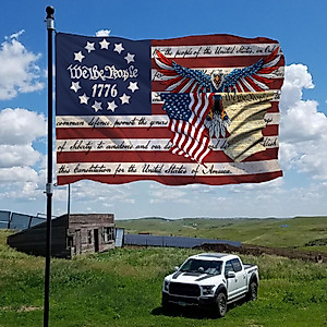 Unique American Eagle Flag Flag For Outside With Brass Grommets, Rustic Bald Eagle With America Flag Outdoor, Double Printed Patriotic USA Military Flags Banner With UV Fade Proof