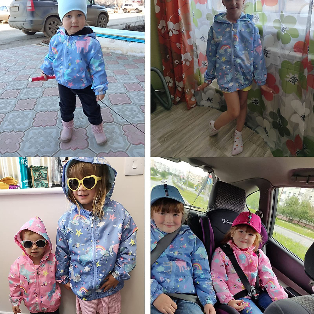 FEDPOP Toddler Fall Jackets Girls Spring Unicorn Windbreaker Outerwear Lightweight Coat Long Sleeve Casual Hoodie 2-8 Years