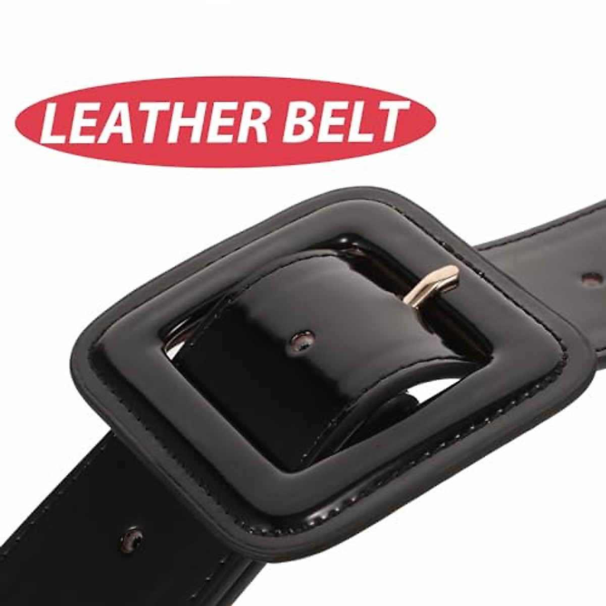 GALPADA Genuine Leather Belt Retro Wide Patent Leather Belt Square Buckle Grommet Cinch Corset Waistband Wide High Waist Belt for Women Jeans Dress Black