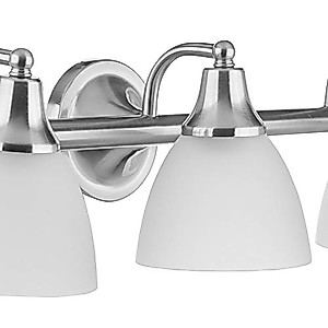 Globe Electric 50700 5-Piece Bathroom Accessory Set, with Vanity, Brushed Steel, 3-Light Vanity Light, Frosted Glass, Towel Bar, Toilet Paper Holder, Towel Ring, Robe Hook, Home Improvement