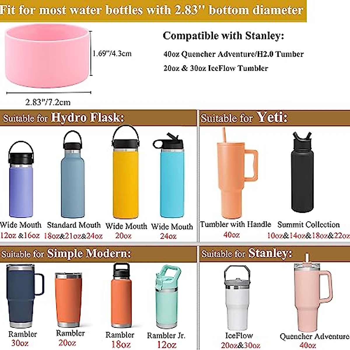 GBYAN 3 Pcs Protective Silicone Boot for Stanley Quencher Adventure 40oz Tumbler & IceFlow 20oz 30oz, Fit for Hydro Flask 12-24 oz, Water Bottle Sleeve Cover Water Cup Bottom Protector