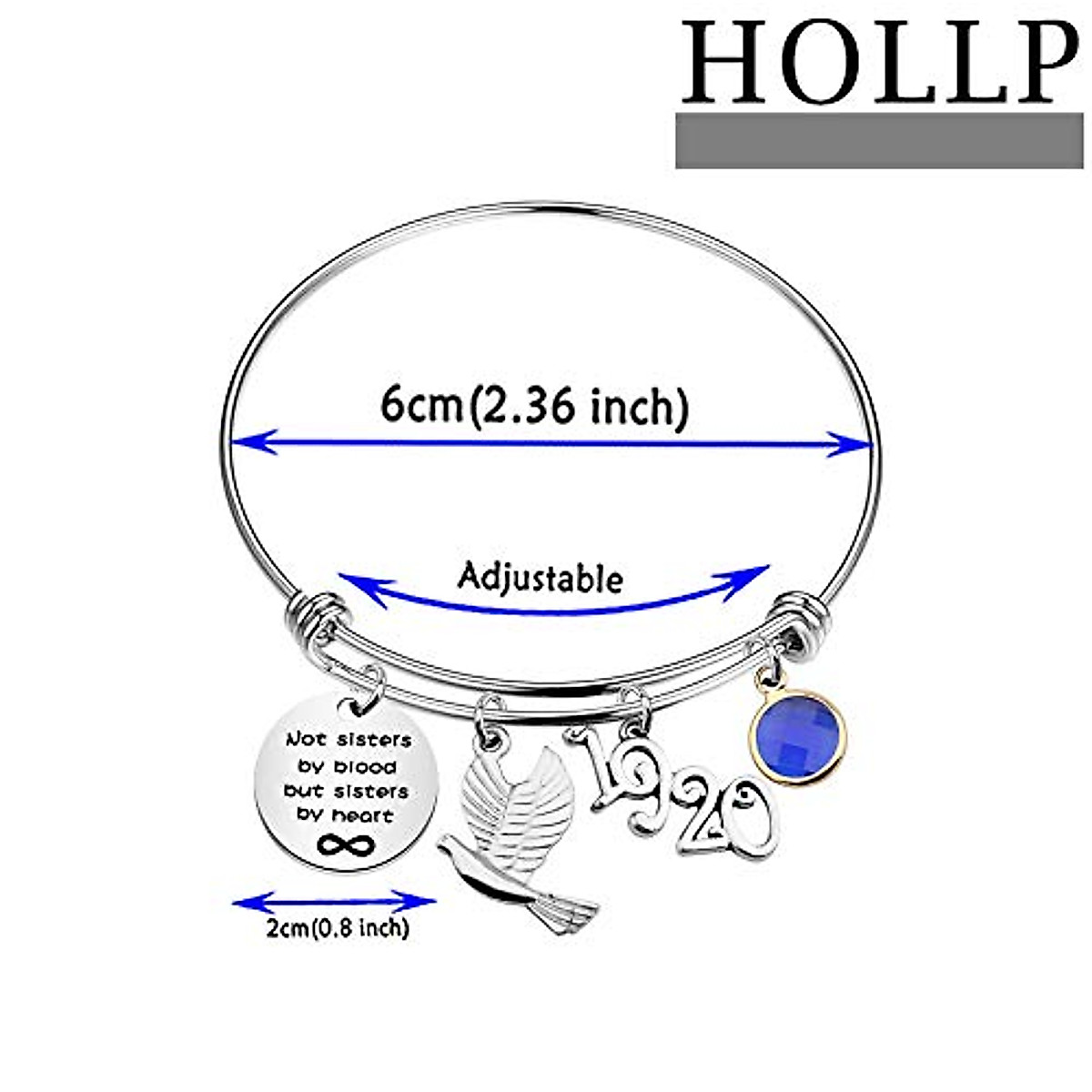 HOLLP 1920 Sorority Navy Jewelry Not Sis-ters by Blood But Sist-ers by Heart Pigeon Bracelet Sis-ter Gift Sorority Gift Greek Sorority Inspired Gift for Finer Women(Bracelet)