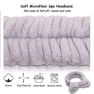 AiMHariacc Facial Bow Head band for Girls Washing Spa Headband Face Skincare Shower Fluffy Towel Headbands, Soft Microfiber Makeup Women Coral Fleece Face Mask Hair Band 2 Pack(Black+Gray)