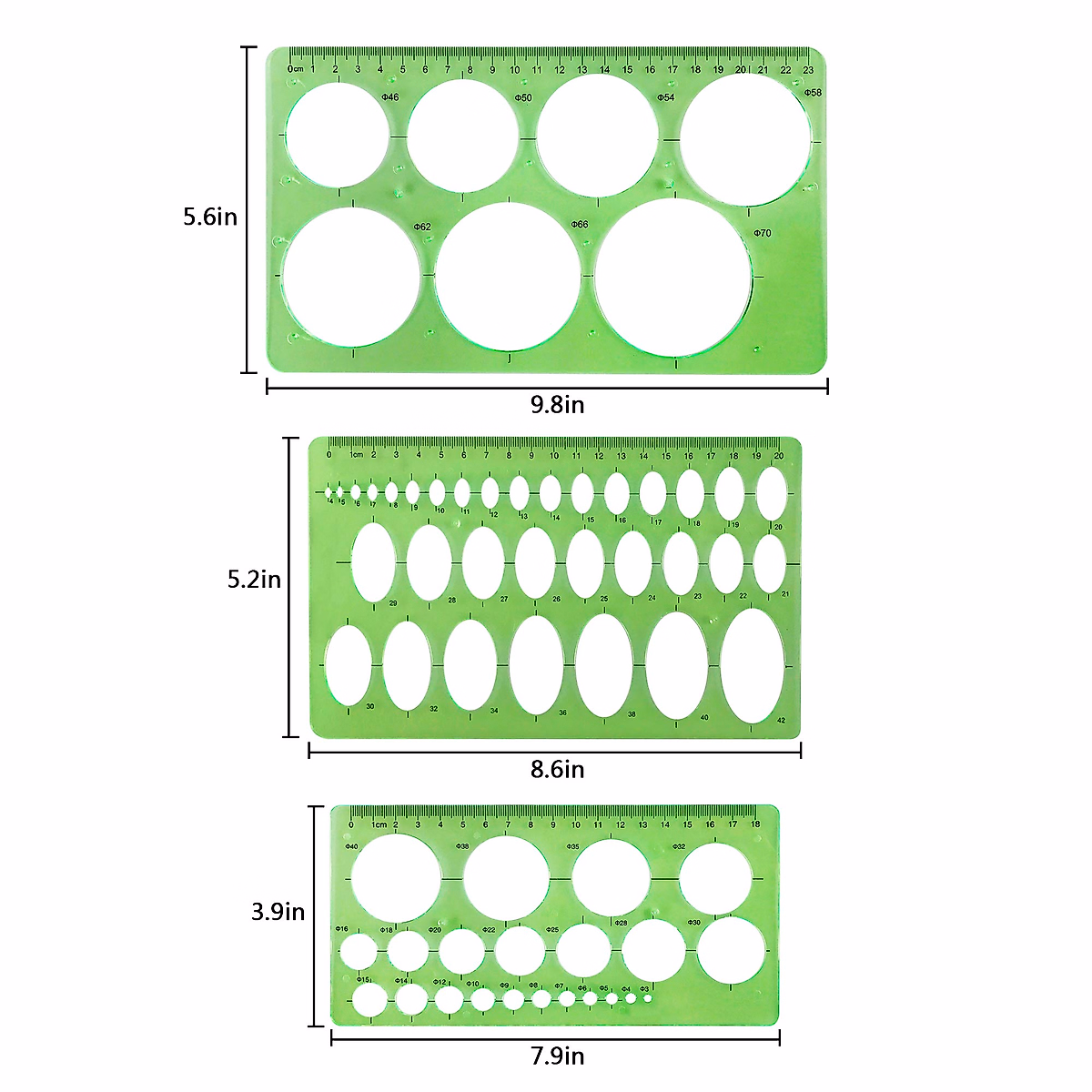 10 Pieces Green Plastic Drawings Templates Measuring Templates Geometric Rulers for School and Office Supplies