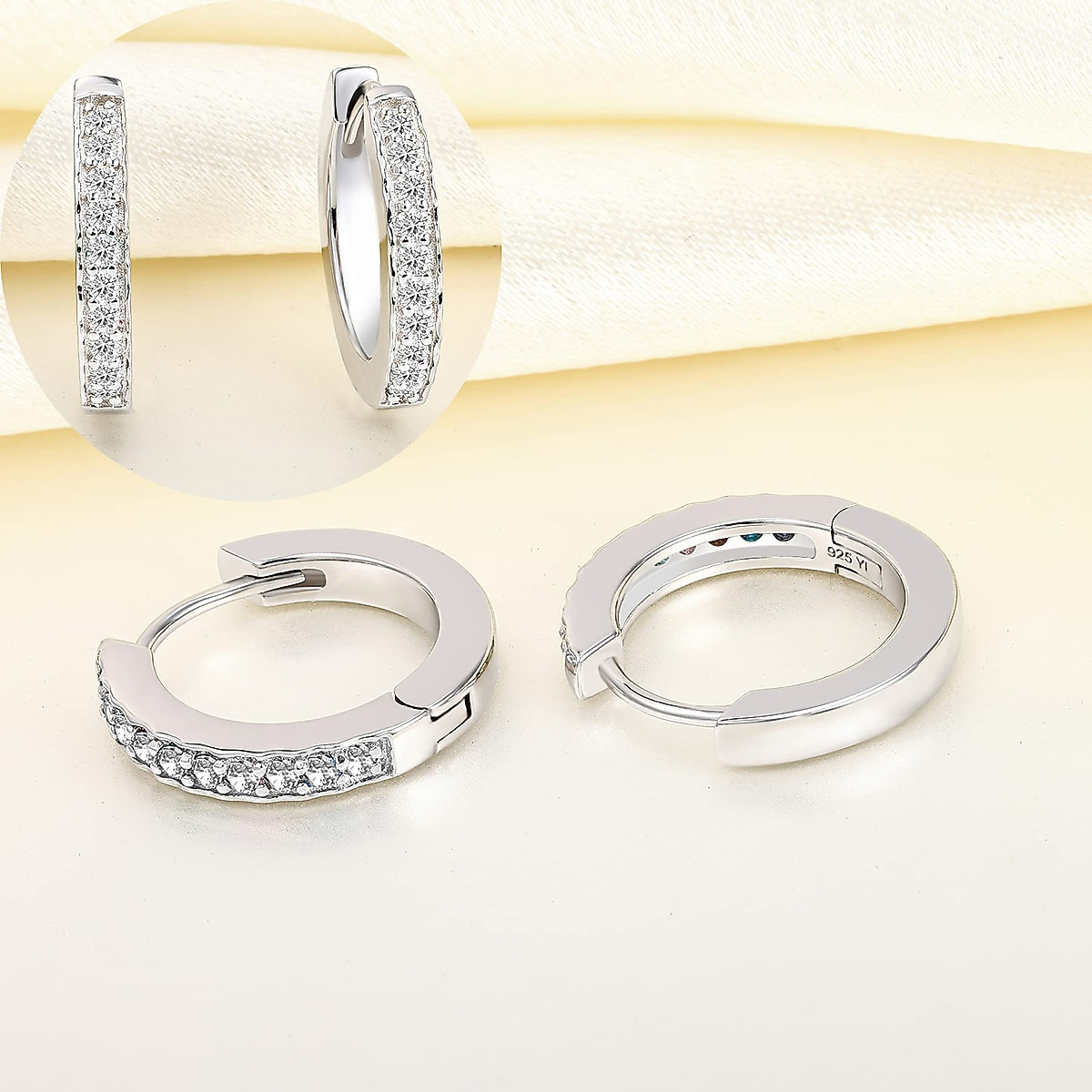 YL Hoop Earrings 925 Sterling Silver 18K White Gold Plated Halo Round Huggie Earring Cubic Zirconia Jewelry