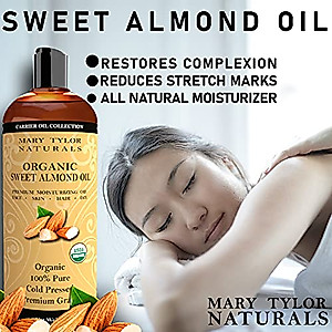 Mary Tylor Naturals Cold Pressed, Premium Grade, 100% Pure USDA Organic Sweet Almond Oil Large, 16 oz
