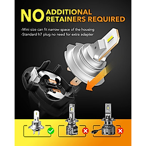 OXILAM H7 LED Bulbs 400% Brighter, 6500K Cool White 8 LED Chips No Dark Spot, 1:1 Size No Adapter Required, All-in-One Forward Light Fog Lights Replacement, Pack of 2