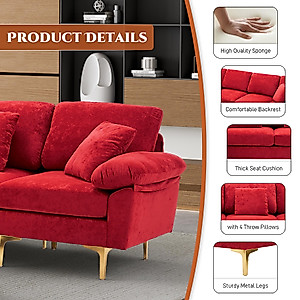 OUYESSIR U-Shaped Sectional Sofa Couch, 4 Seat Sofa Set for Living Room, Convertible L-Shaped Velvet Couch Set with Chaise Lounge, Ottoman and Pillows,114 inches (Red)