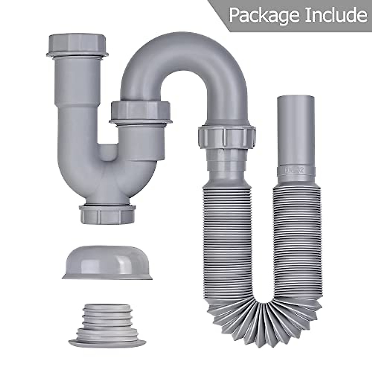 46 Inch Flexible Drainage Pipe Universal Kitchen Sink Drain Pipe Kit Tube S Trap, Bathroom Plumbing P Trap Tubing