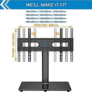 Swivel Universal TV Stand Mount for 37-70 Inch LCD OLED Flat/Curved Screen TVs-Height Adjustable Table Top TV Stand/Base with Tempered Glass Base & Wire Management, VESA 600x400mm up to 99lbs-PSTVS21