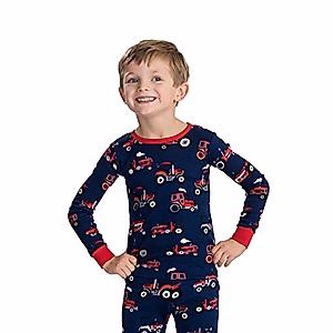 Hatley Boys Organic Cotton Long Sleeve Printed Pajamas, Red Farm Tractor, 5 Years