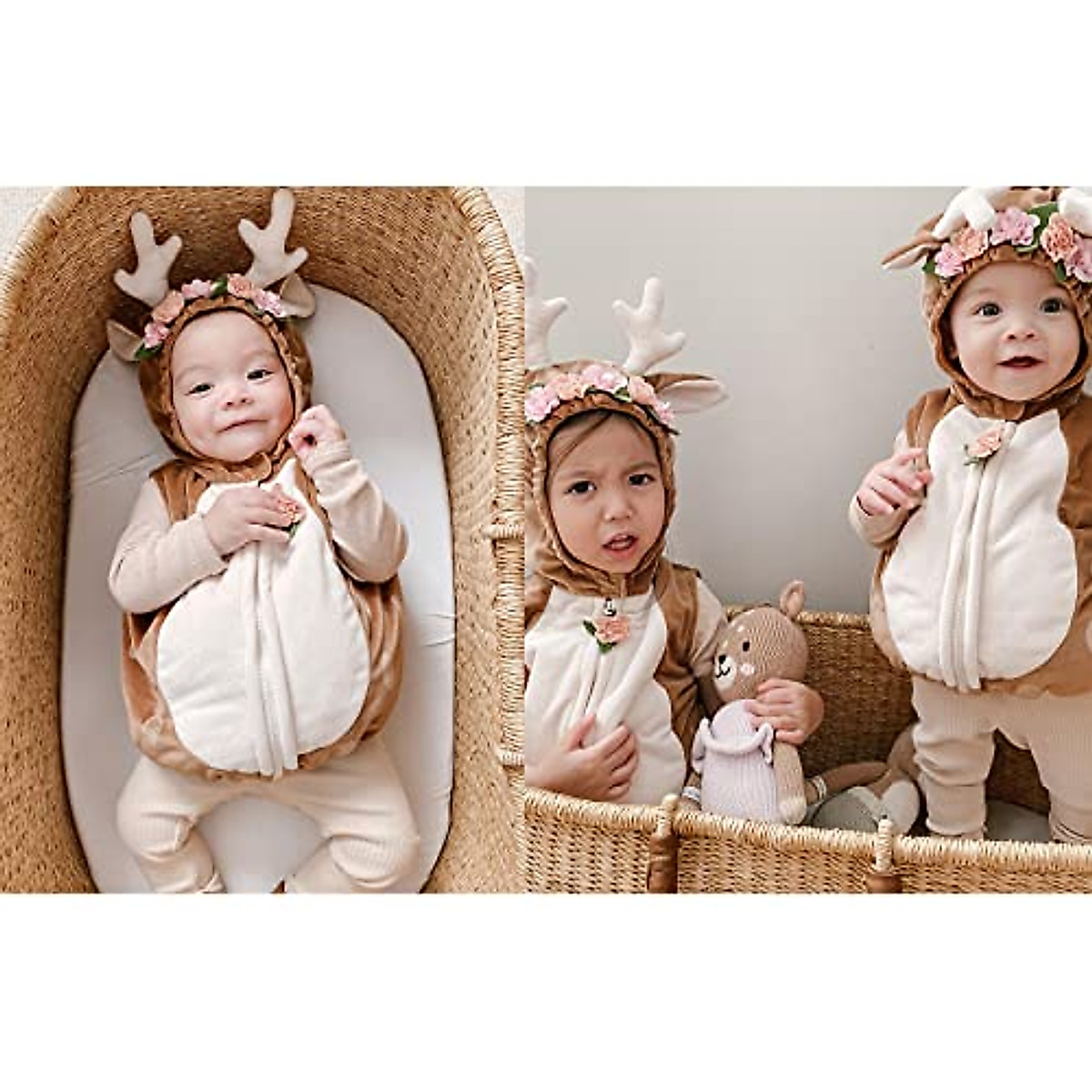 Frietlebird Toddler Baby Deer Halloween Costumes Christmas Costume Outfit Sleeveless Zipper Hooded Reindeer Romper Bodysuit for Kids(Brown Deer,2-3T)