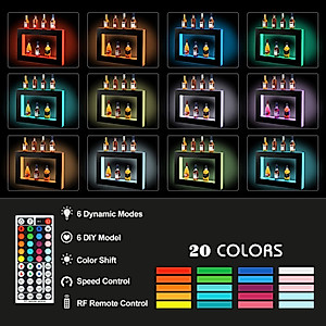 COSVALVE 3 Step Lighted Liquor Bottle Display Shelf, 16 Inch 20 Color Illuminated Bar Bottle Shelf 3-Tier Commercial Home Bar Bottle Display Drinks Acrylic Lighting Shelves with 44-Key Remote Control