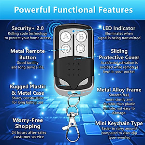 Universal Garage Door Remote for Liftmaster Chamberlain Craftsman Openers with 5 Colors Learn Button, Purple Yellow Green Orange Red, Keychain Included, 1 Pack