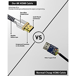 Maxonar 8K HDMI Cables 10FT, [Certified] Ultra High Speed HDMI 2.1 Cable, 8K60Hz 4K120Hz 144Hz, 48Gbps HDCP 2.2&2.3 eARC Dynamic HDR Dolby for PS5, Xbox Series X, Apple TV 4K, Roku/Samsung/Sony TV