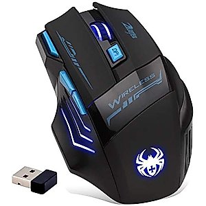 zelotes Wireless Mouse,2400DPI,7 Buttons,2.4G Computer Mouse,USB LED Wireless Gaming Mouse for Laptop,Ergonomic Mouse for PC,Mac,Black