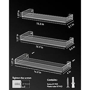MaxGear Acrylic Shelves Clear Floating Shelves for Wall, Heavy Duty Acrylic Clear Display Shelves with Edge, 5mm Extra Thicker Hanging Shelves Floating Bookshelves for Bathroom, Bedroom, Kitchen