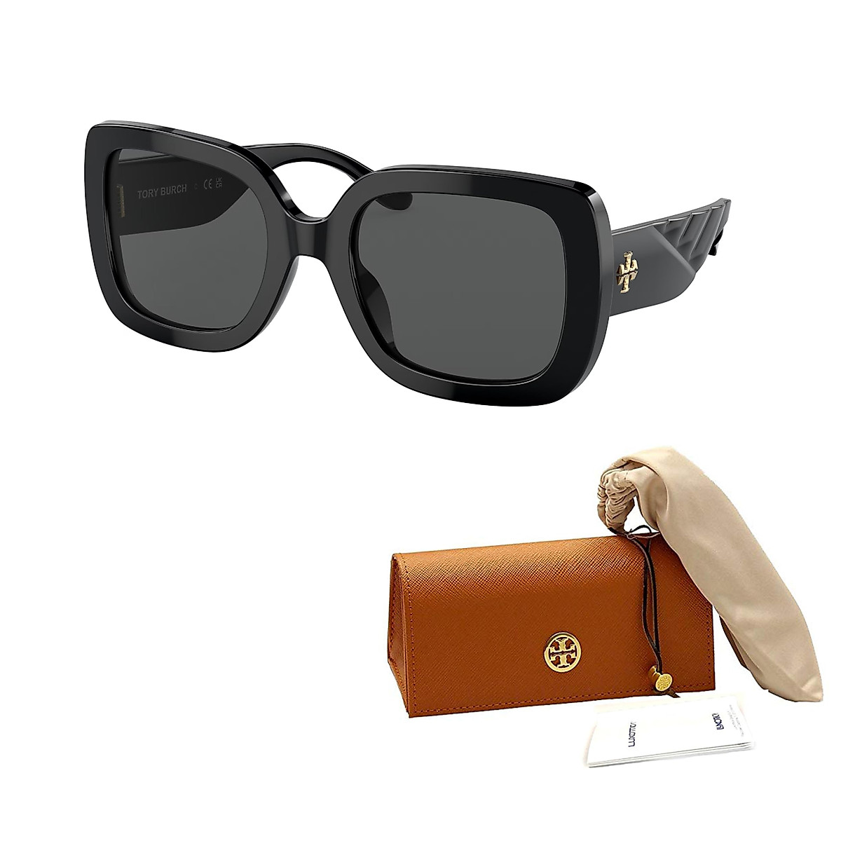 Tory Burch TY7179U 170987 54MM Black/Solid Grey Cateye Sunglasses for Women + BUNDLE With Designer iWear Complimentary Eyewear Kit