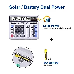 Comix Desktop Calculator Solar Battery Dual Power with 12-Digit Large LCD Display and Large Computer Keys Office Calculator for Home Office School