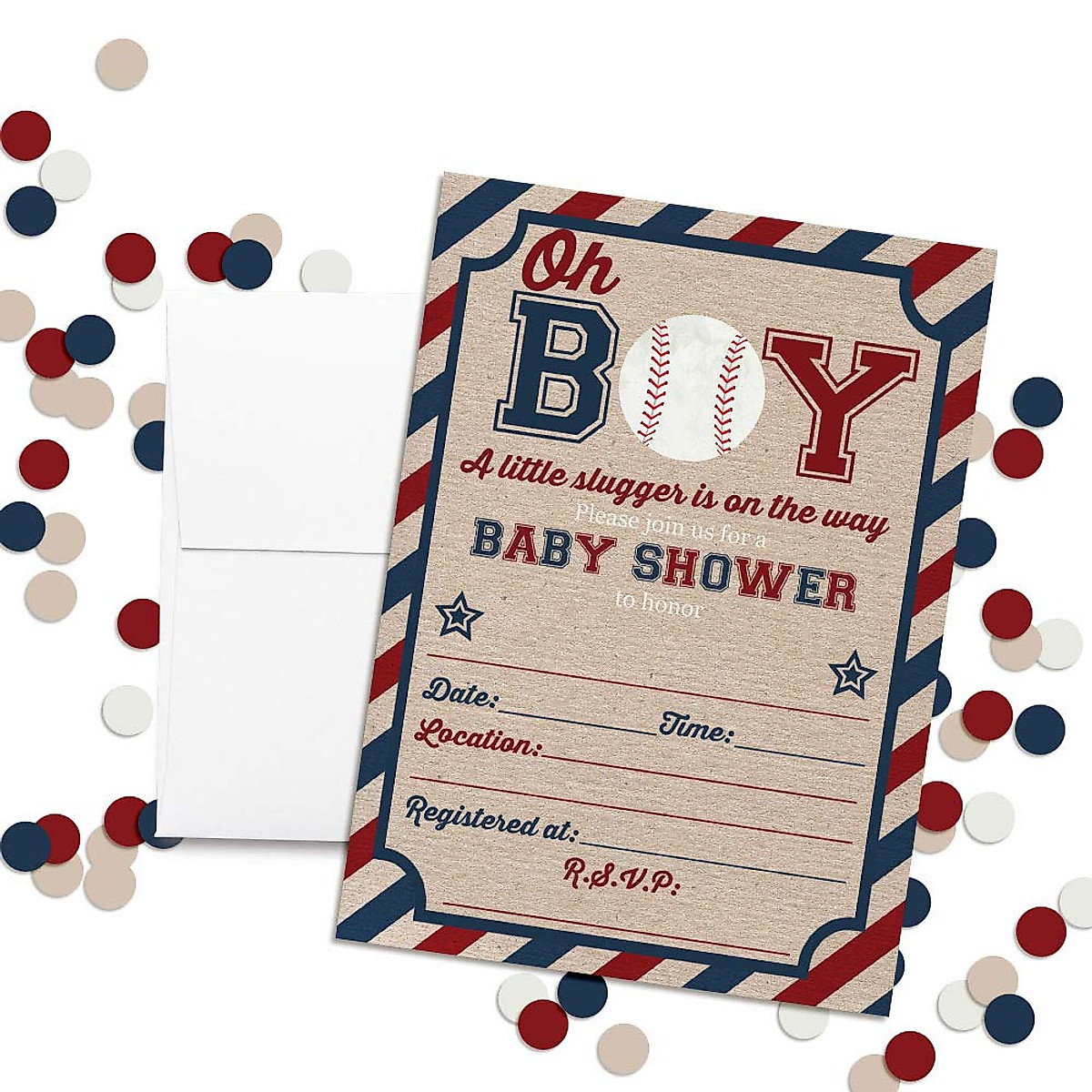 Our Little Slugger Baseball Themed Baby Sprinkle Baby Shower Invitations for Boys, 20 5"x7" Fill In Cards with Twenty White Envelopes by AmandaCreation