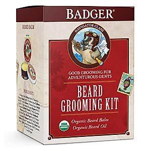 Badger Beard Grooming Kit, Beard Oil & Beard Balm, Babassu & Jojoba, Certified Organic, Facial Hair Leave-in Conditioner