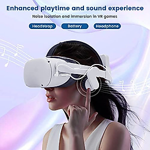 Lampelc Head Strap with 8000mah Battery Pack and Headphone for Oculus/Meta Quest 2, Comfort Audio Elite Strap VR Headstrap Replacement Accessories for Enhanced Sound Effects, Playtime