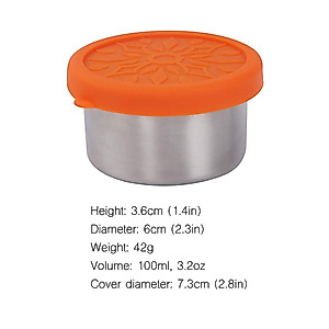 kilofly 3-Piece BPA Free Leak Proof Reusable Round Eco to Go Stainless Steel Food Storage Container with Silicone Lid for Dip Condiment Salad Dressing Meal Prep Snack Lunch, 3.4-Ounce Orange