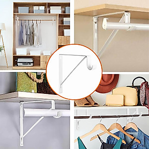 KOVOSCH 4 Pack Heavy Duty Closet Shelf & Rod Brackets, Wall Mounted Closet Shelf Brackets, 11 x 10.2 Inch Closet Shelf Brackets with Rod Support, White